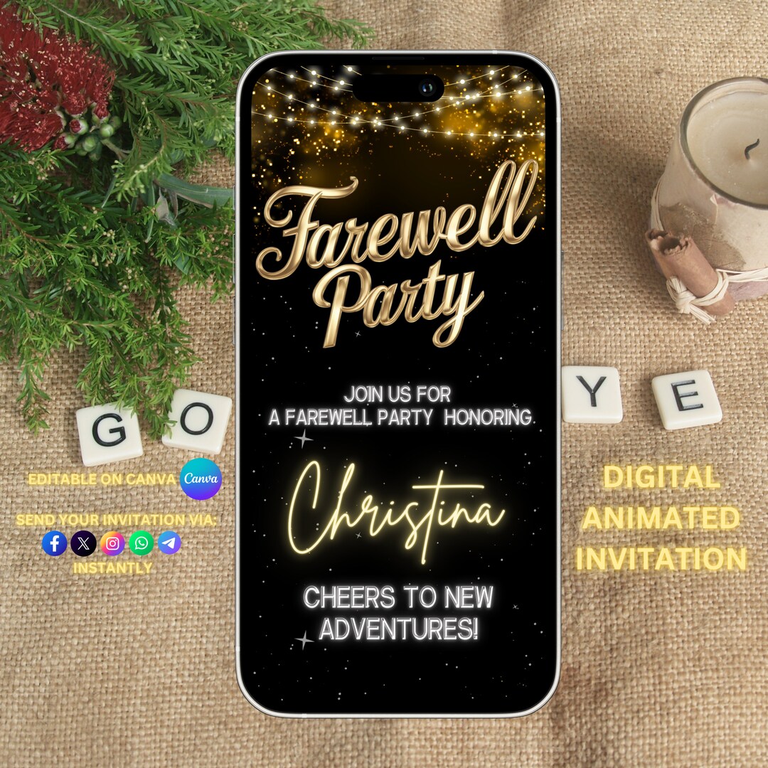 Golden Farewell Party Invitations, Farewell Invitation, Editable ...