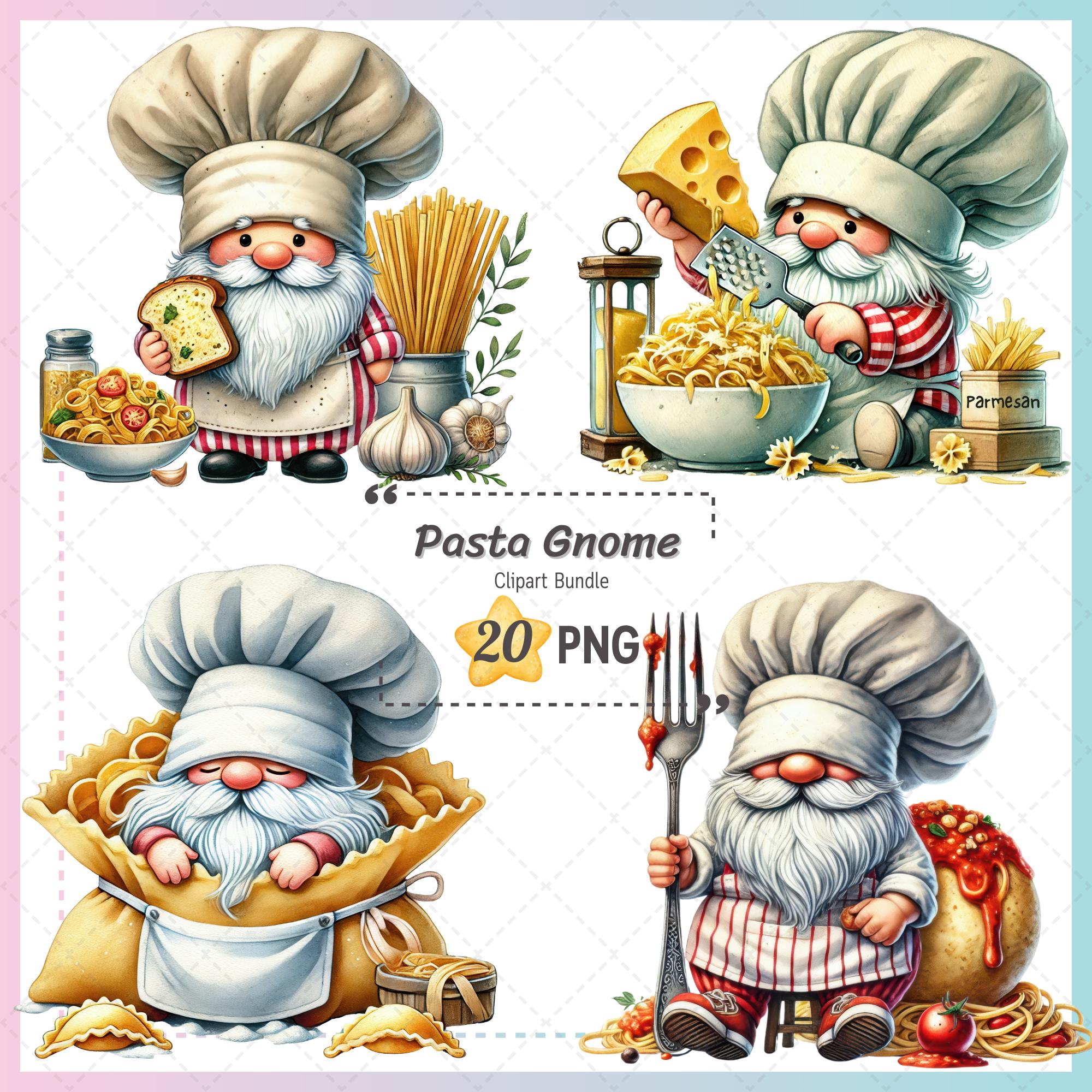 20 Pasta Gnome Clipart Bundle, Gnome Clipart, Cooking Gnome, Kitchen ...