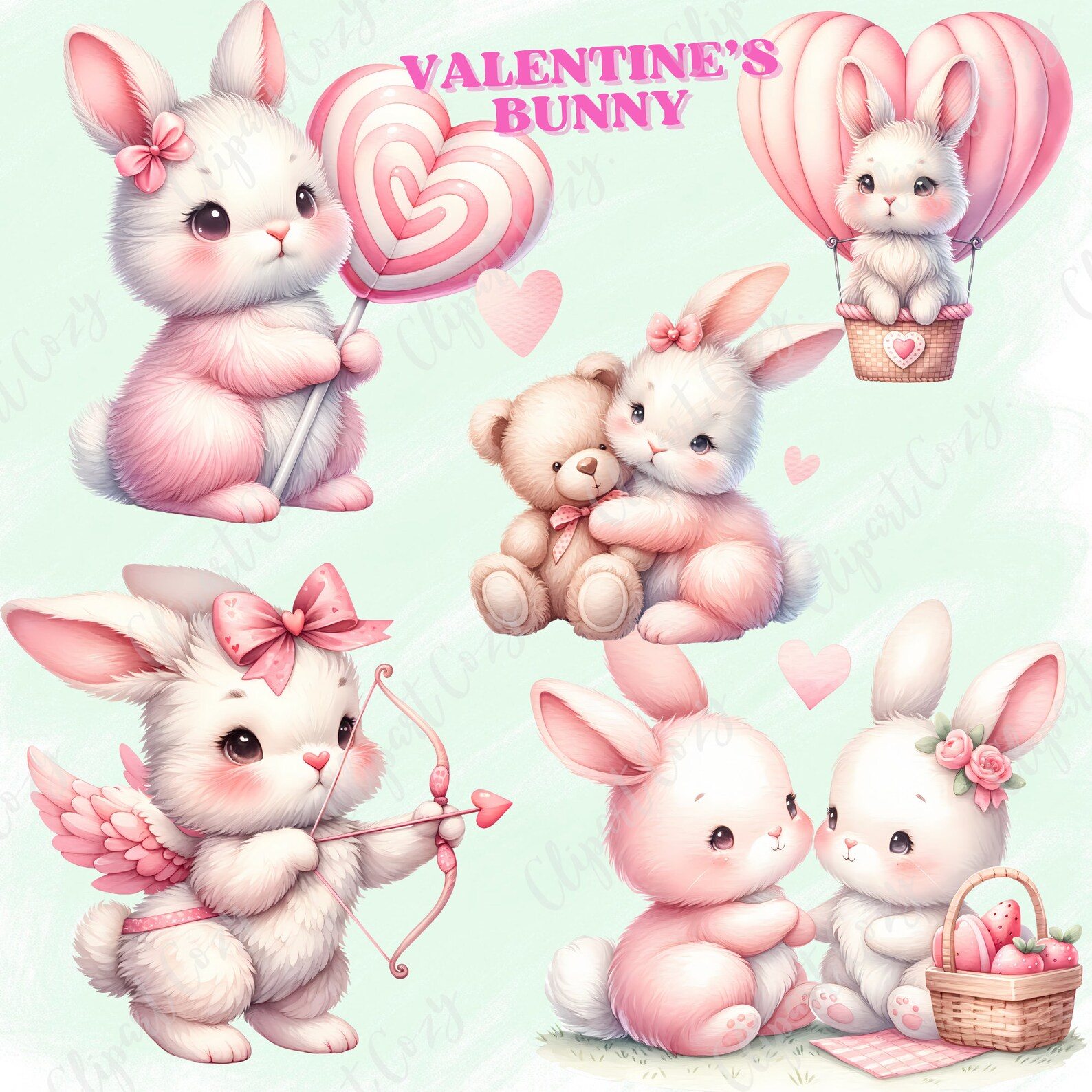 27 Valentines Bunny Clipart Bundle, Valentines Clipart, Bunny PNG, Cute ...