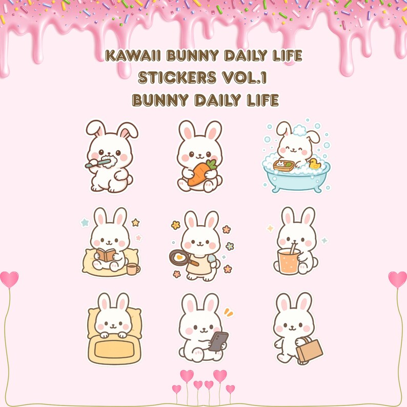 Kawaii Bunny Digital Stickers – 45 Cute Rabbit Pngs, Digital Stickers ...