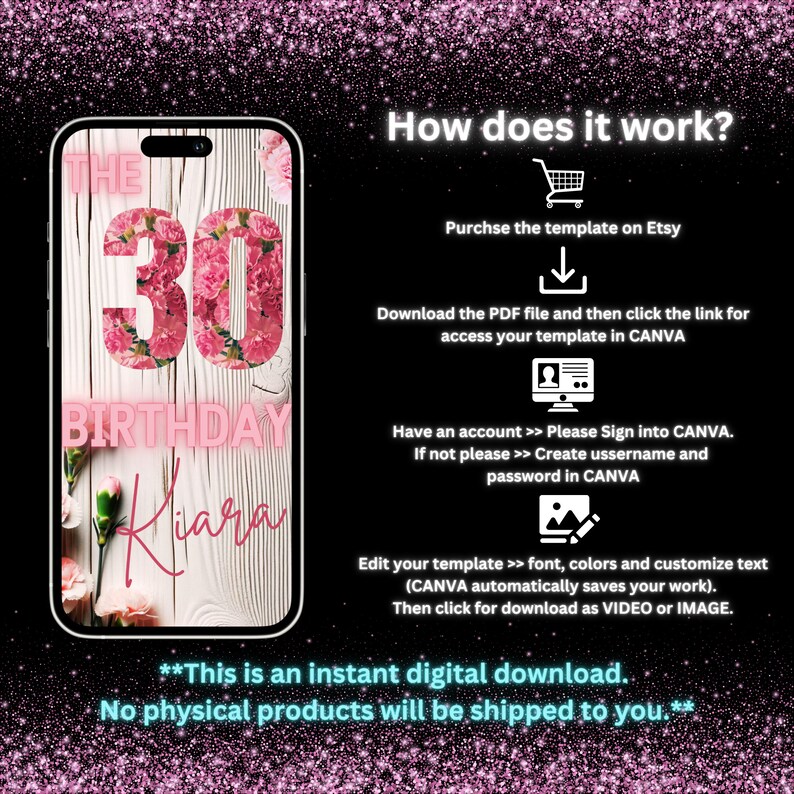 Animated 30th Birthday Video Invitation, Editable Birthday Party ...