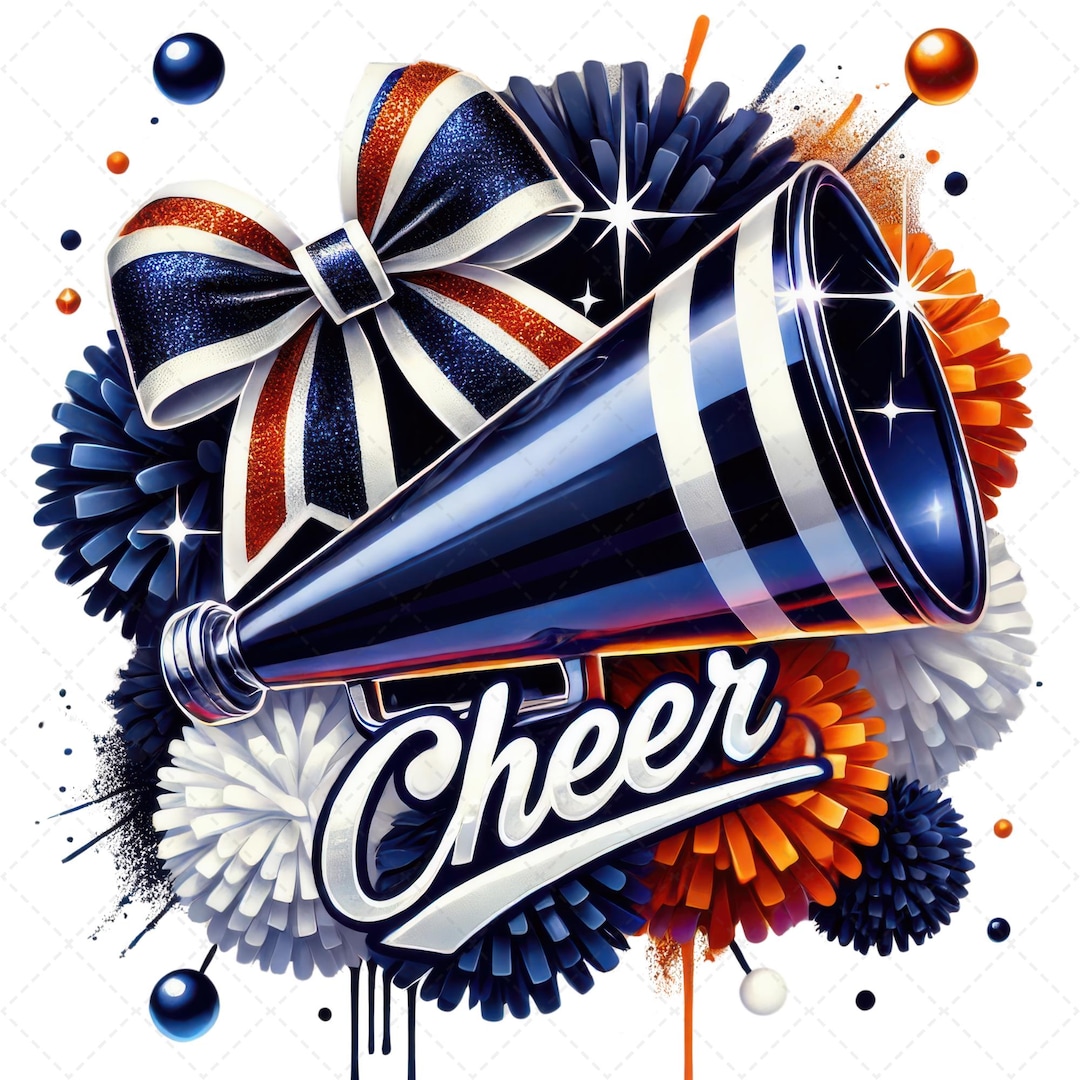 Cheer Navy Blue Orange White, Cheer Megaphone, Cheer Coquette Bow ...