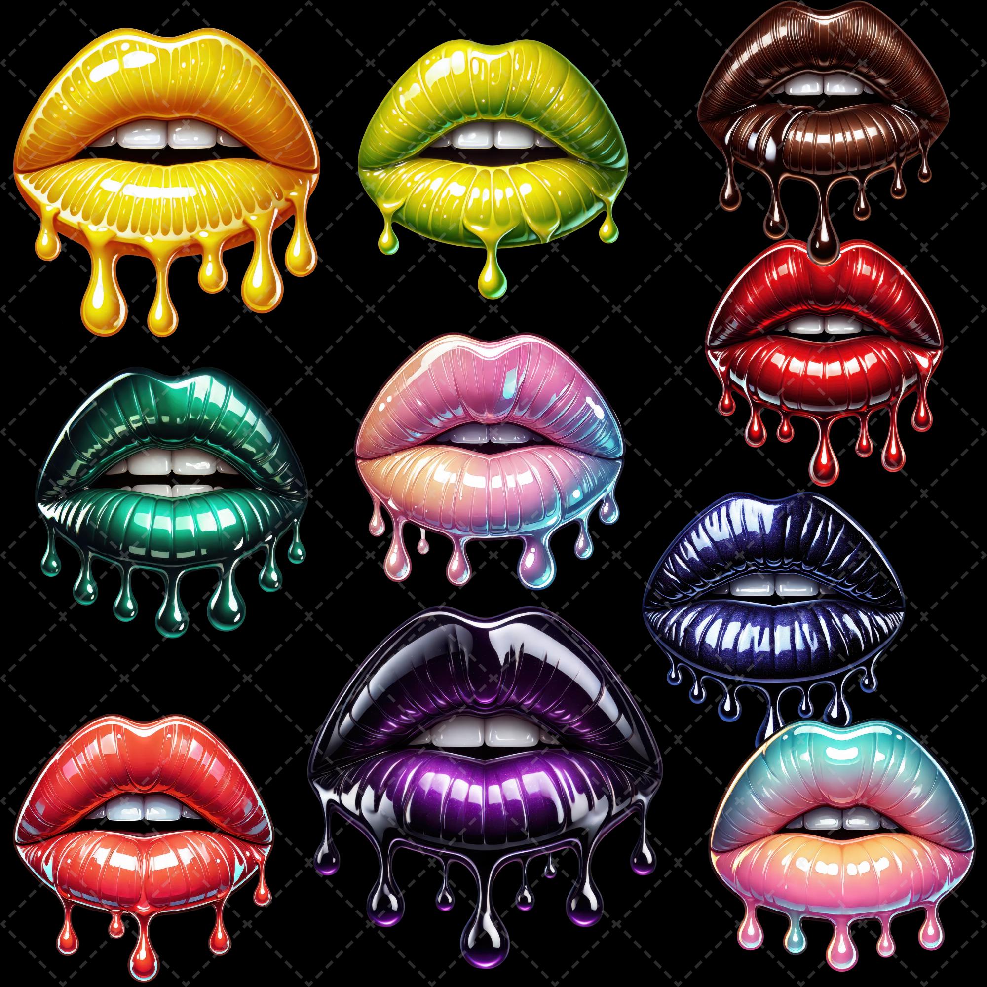 Dripping Lips Clipart, Set of 20 Vibrant Lip Colors, PNG Lips, Kissing ...
