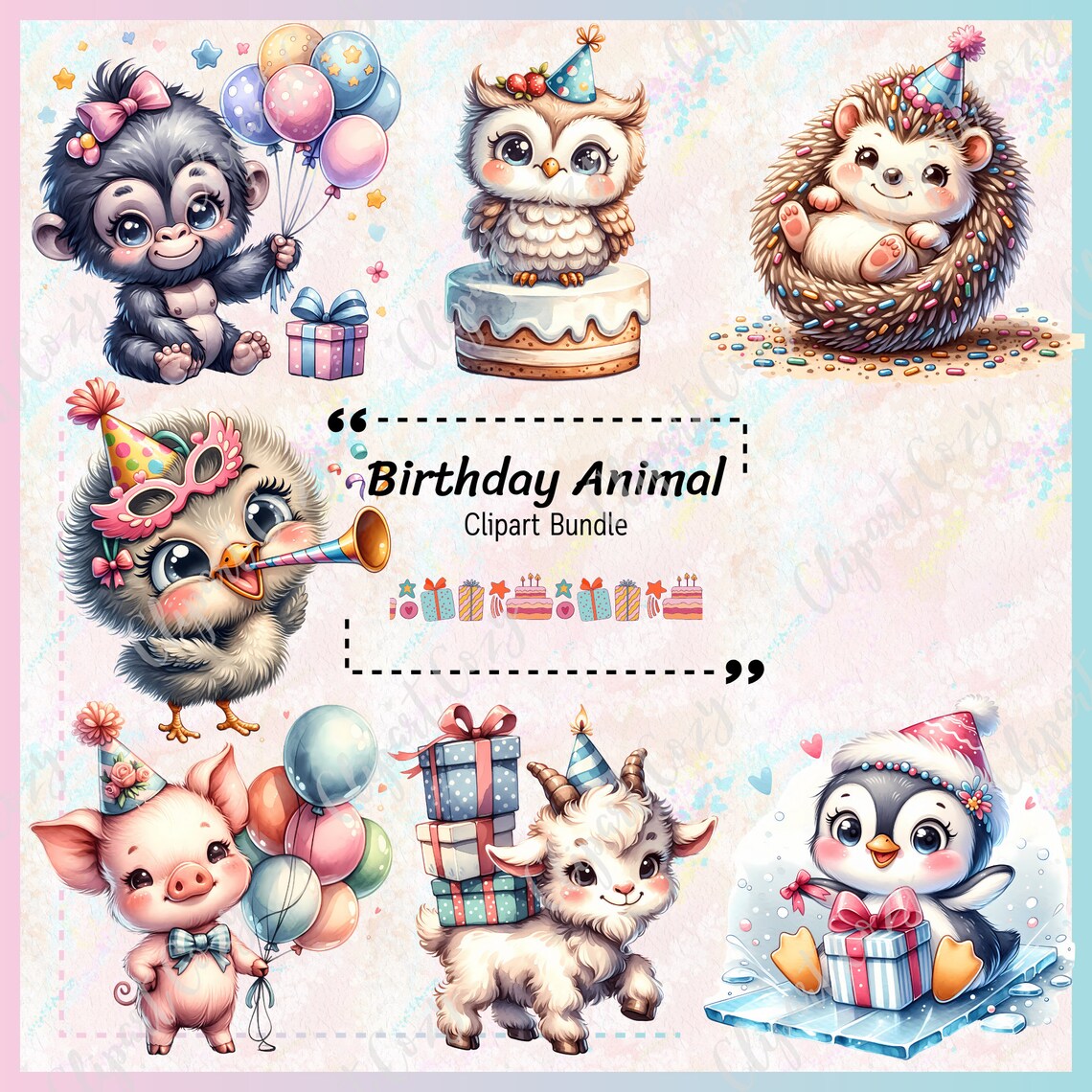 35 Birthday Animals Clipart Bundle, Birthday Clipart, Animal PNG ...