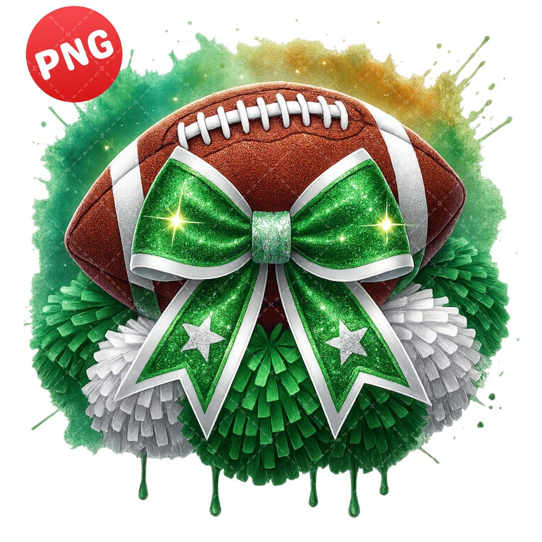 Football Cheer Bow PNG, Green White Cheerleading Clipart, Green White ...