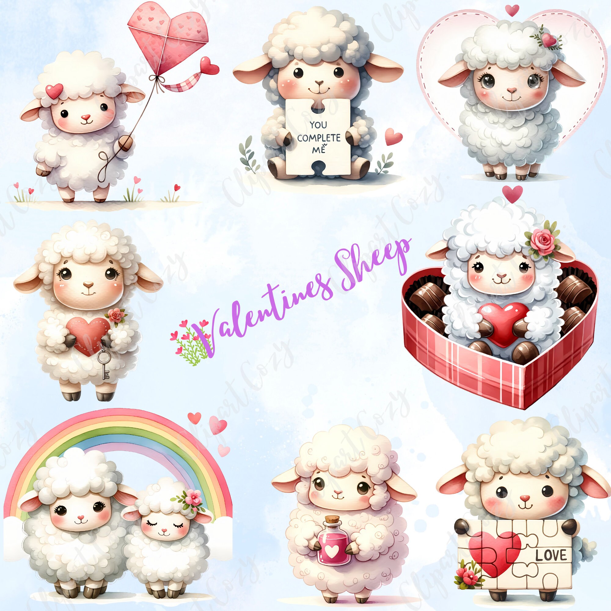 37 Valentines Sheep Clipart Bundle, Cute Valentines Clipart, Valentines ...