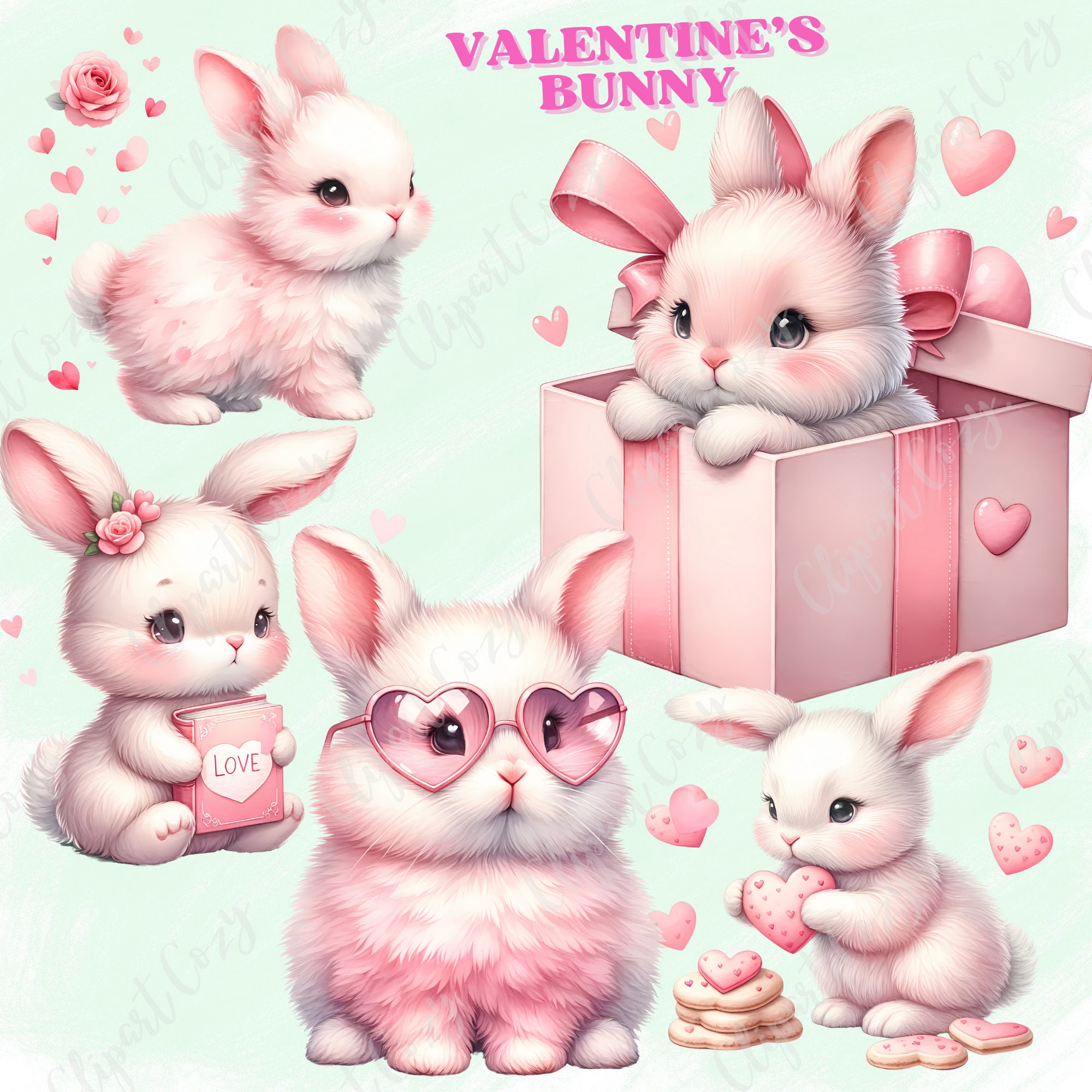 27 Valentines Bunny Clipart Bundle, Valentines Clipart, Bunny PNG, Cute ...