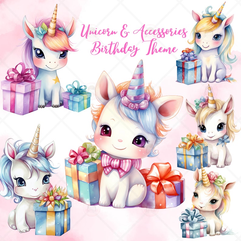 33 Birthday Unicorn&element Clipart Bundle, Party Decorations, Birthday ...