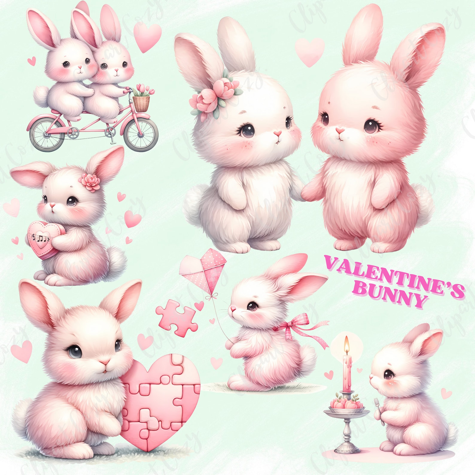 27 Valentines Bunny Clipart Bundle, Valentines Clipart, Bunny PNG, Cute ...