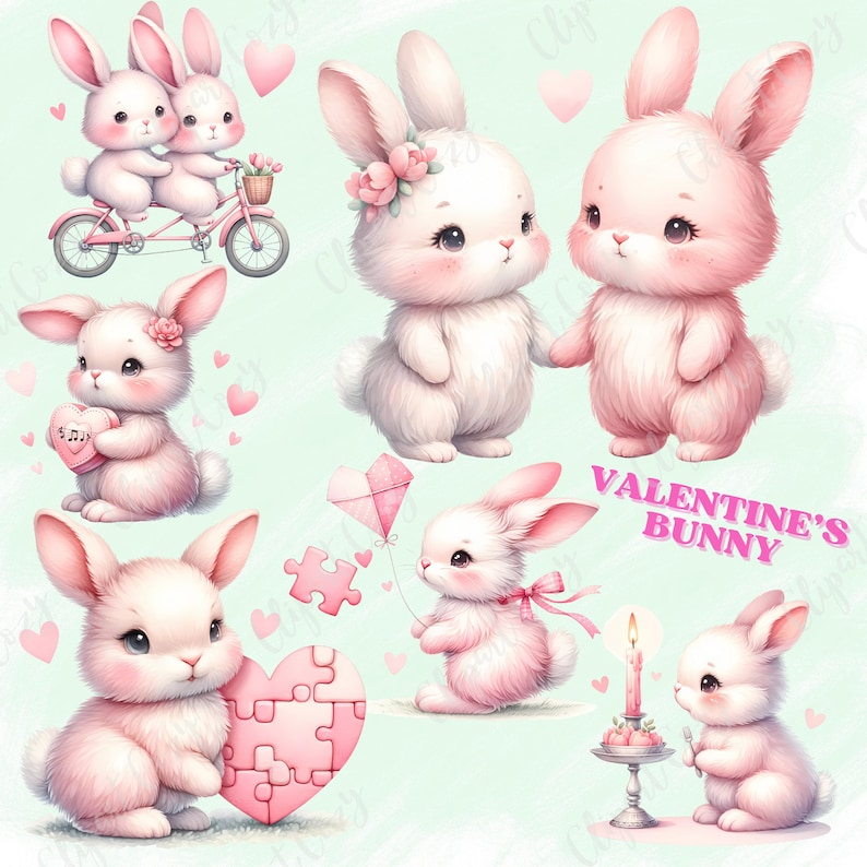 27 Valentines Bunny Clipart Bundle, Valentines Clipart, Bunny PNG, Cute ...