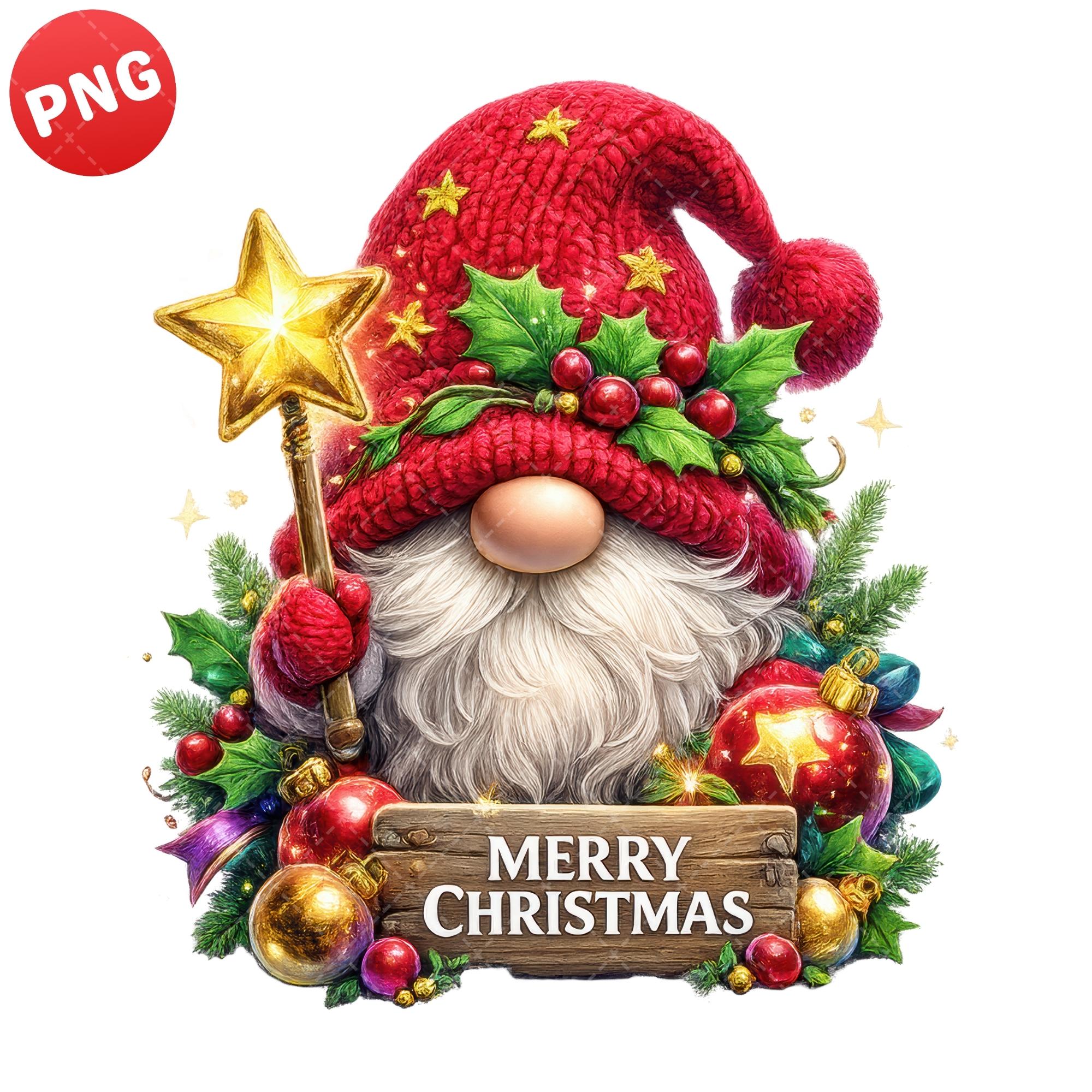 Red Christmas Gnome Clipart, Cute Gnome With Star Wand PNG, Merry ...