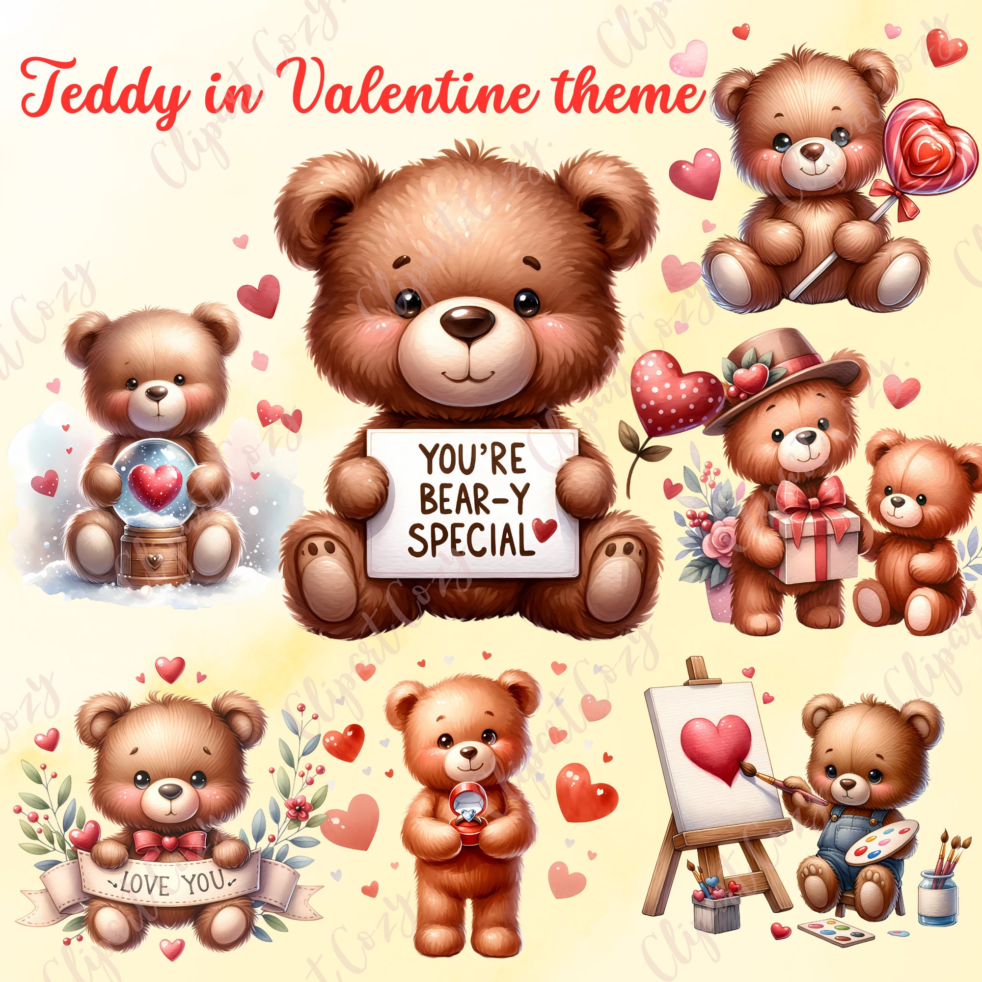 34 Valentines Teddy Bear Clipart Bundle, Cute Valentines Teddy ...