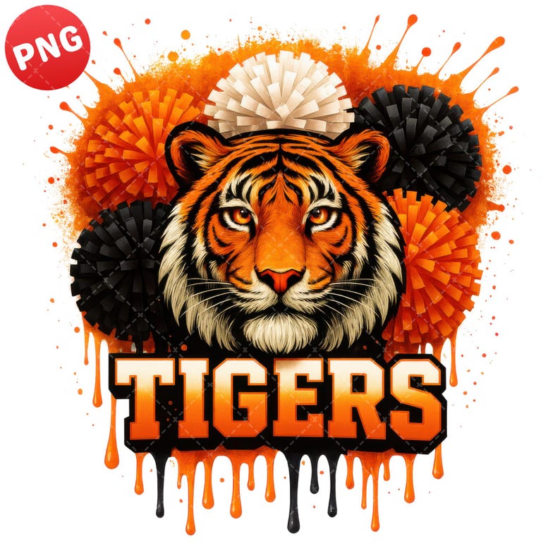 Cheer Tigers Clipart, Orange Black White Pom Pom PNG, Tigers Football ...