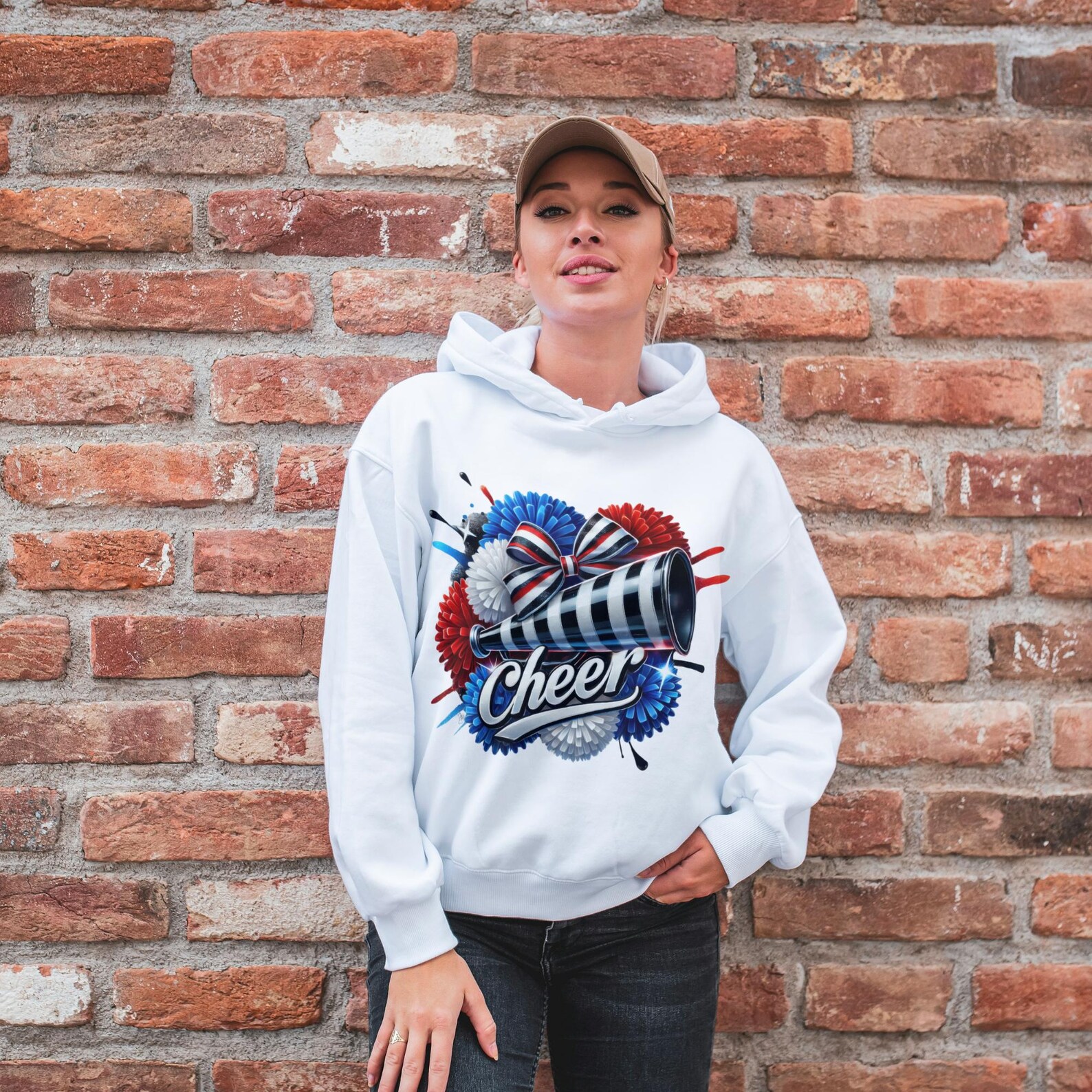 Cheer Red Blue White, Cheer Megaphone, Cheer Coquette Bow, Cheerleading ...