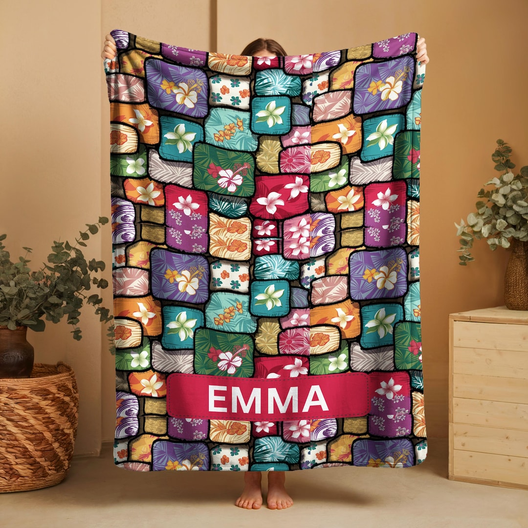 Personalized Colorful Patchwork Blanket, Playful Mosaic Pattern Art ...