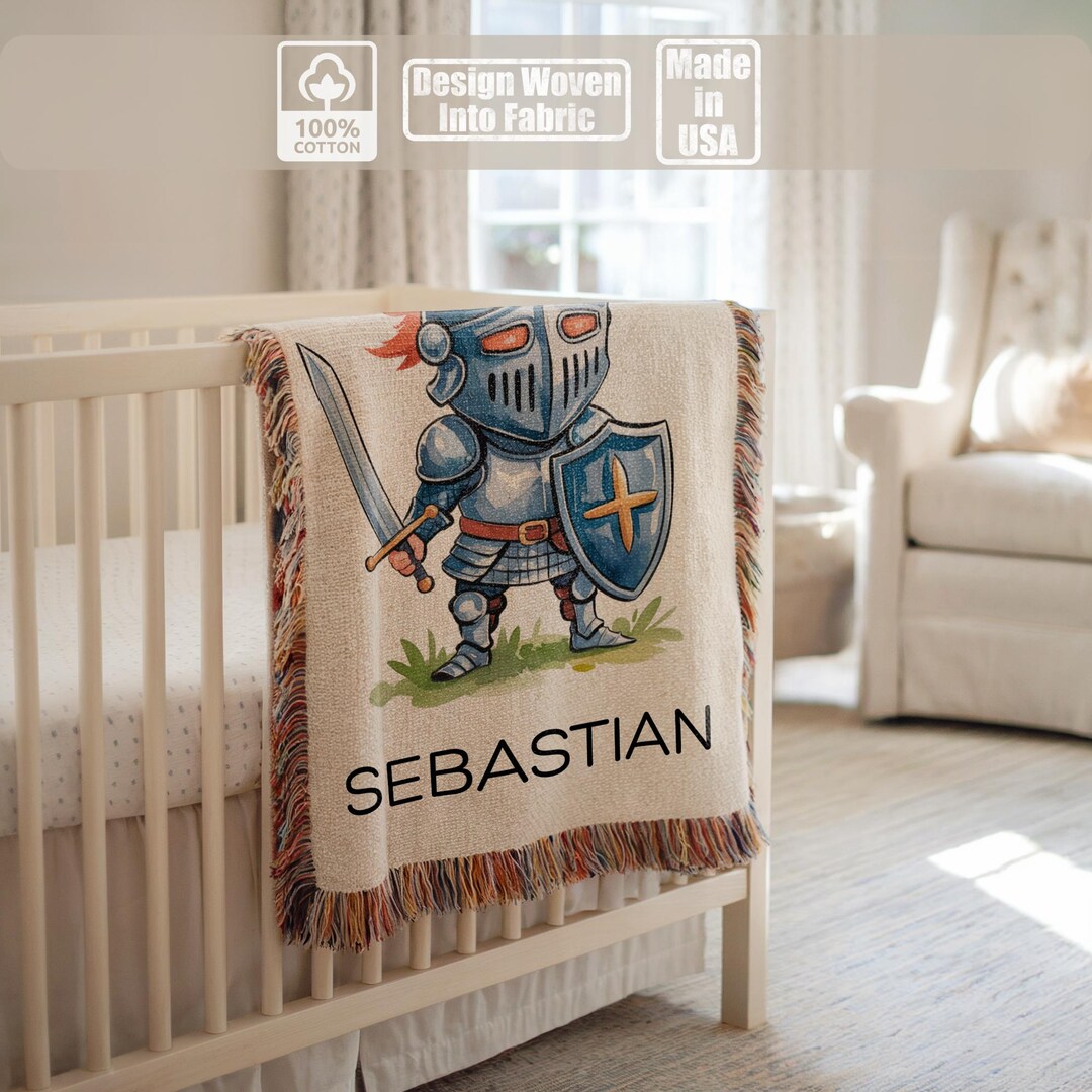 Personalized Knight Baby Blanket, Custom Name Woven Blanket, Medieval ...
