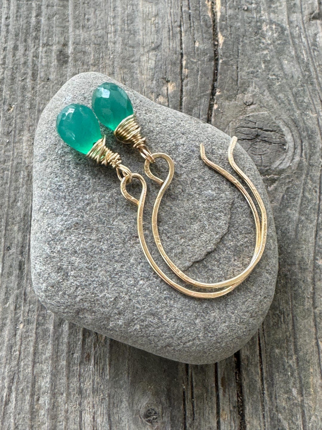 Emerald Green Gold Earrings Petite Green Onyx Drops 14k Gold Filled ...