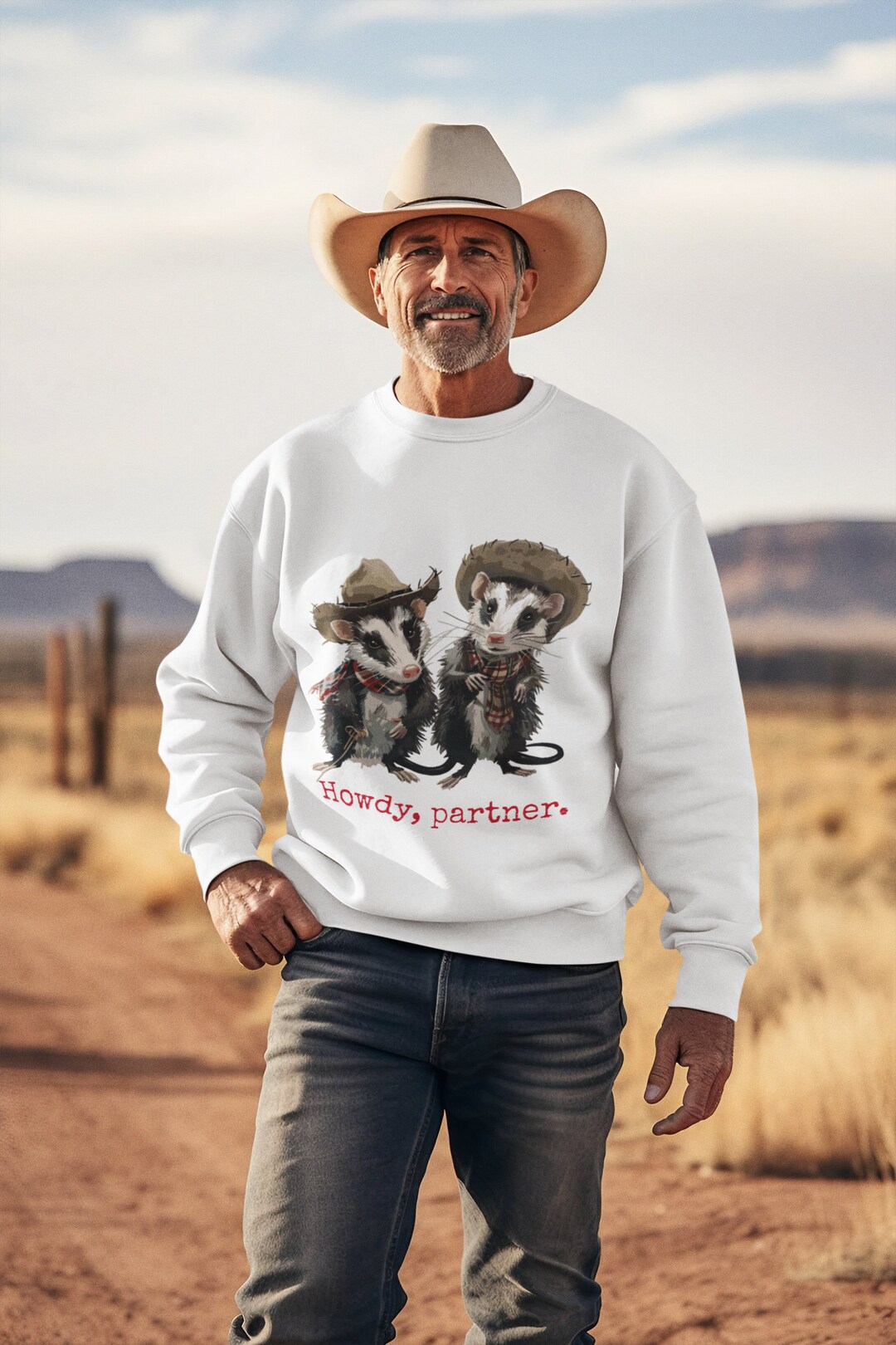 Howdy Partner Cowboy Opossums Crewneck Sweatshirt - Etsy