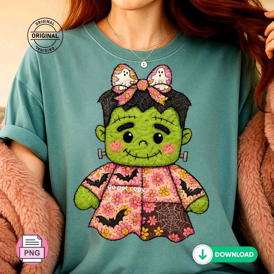Patchwork Frankenstein PNG: Vintage Quilt Halloween Sublimation ...