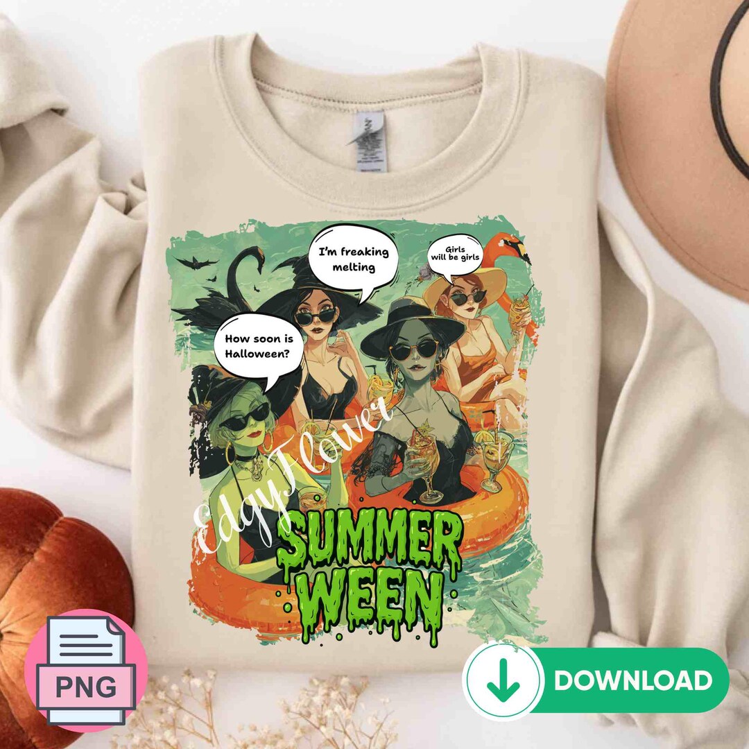 Summerween PNG: Spooky Witch Beach Girls - Retro Halloween (digital ...