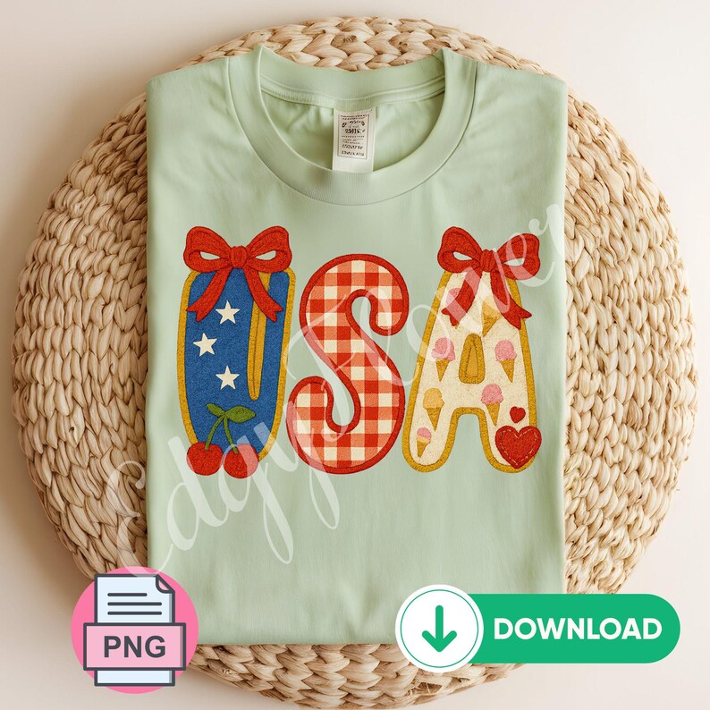 USA PNG, Faux Patchwork Quilt Embroidery, 4th of July Shirt Design ...