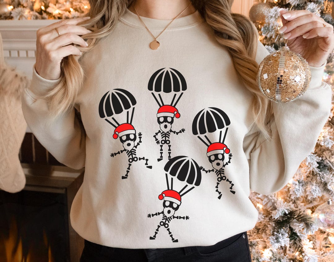 Parachute Skeleton Funny Skydiving Christmas Sweatshirt, Skydiver ...