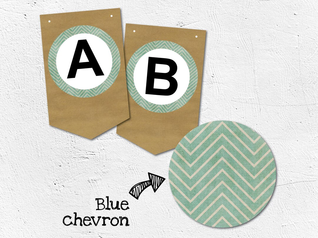 Blue Chevron Editable Banner Template, Printable Pennants, Custom DIY ...