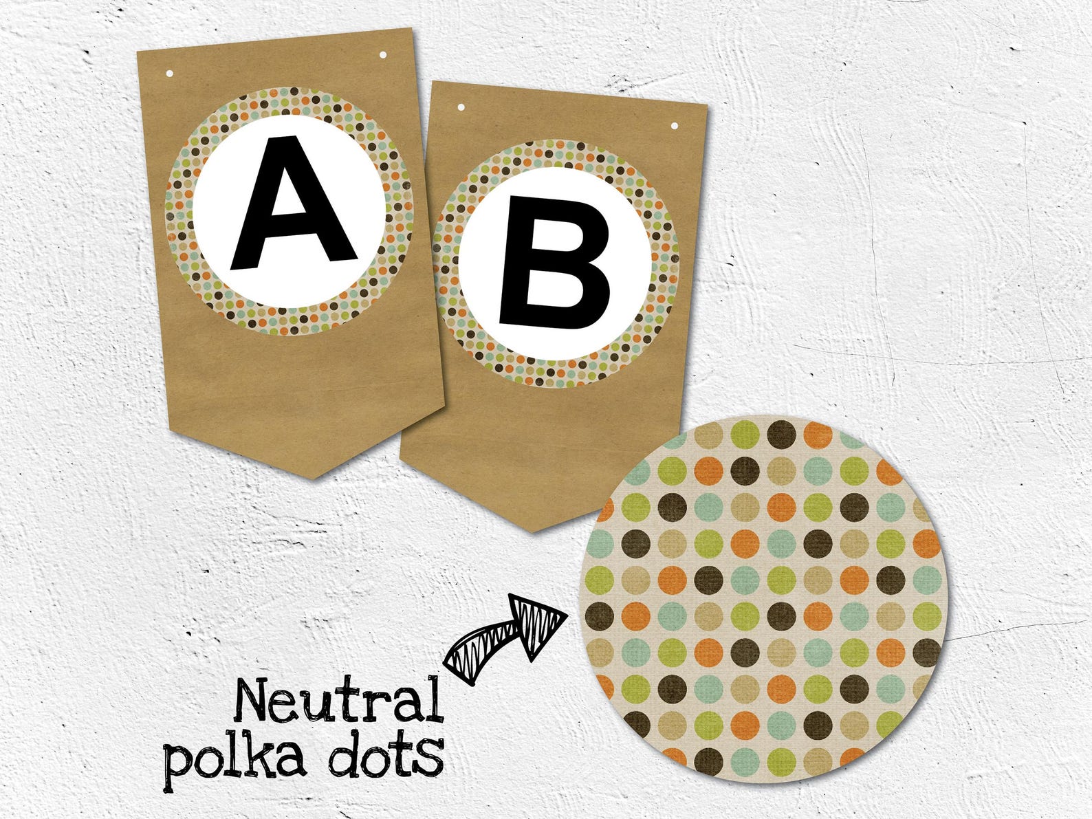Neutral Polka Dots Editable Banner Template, Printable Pennants, Custom ...