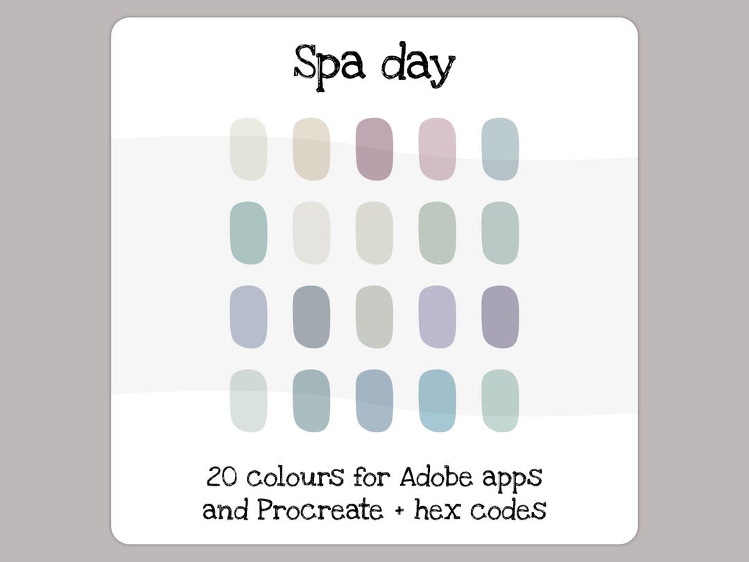 Spa Day, a Colour Palette of 20 Swatches in Soft Shades for Adobe Apps ...