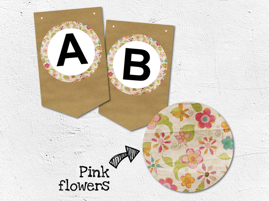 Pink Flowers Editable Banner Template, Printable Pennants, Custom DIY ...
