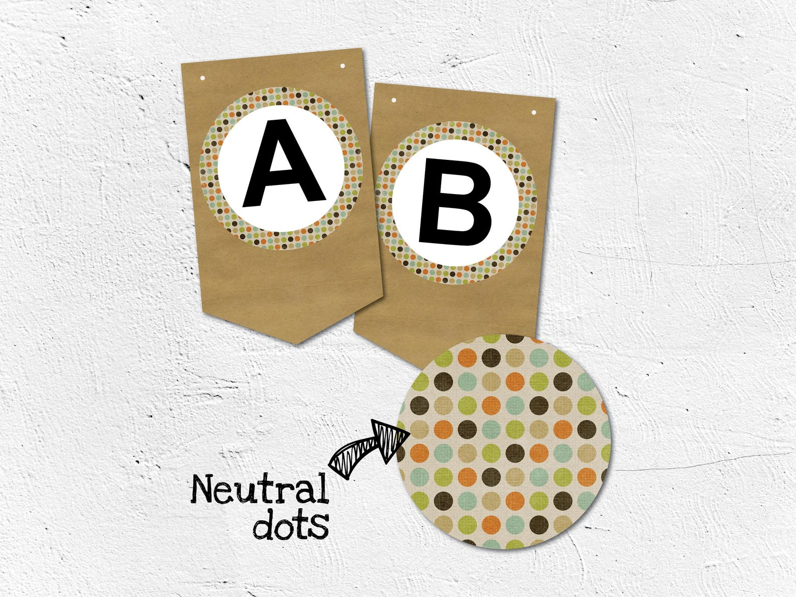 Neutral Polka Dots Editable Banner Template, Printable Pennants, Custom ...