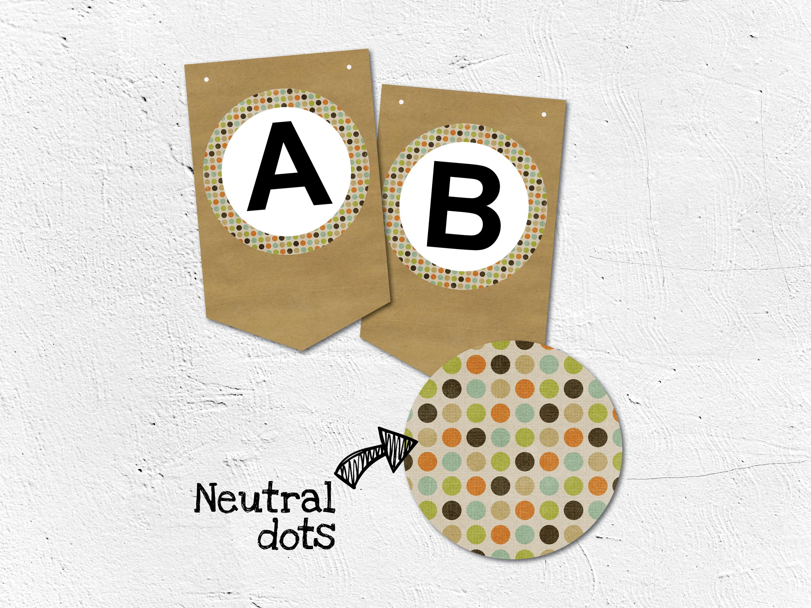 Neutral Polka Dots Editable Banner Template, Printable Pennants, Custom ...