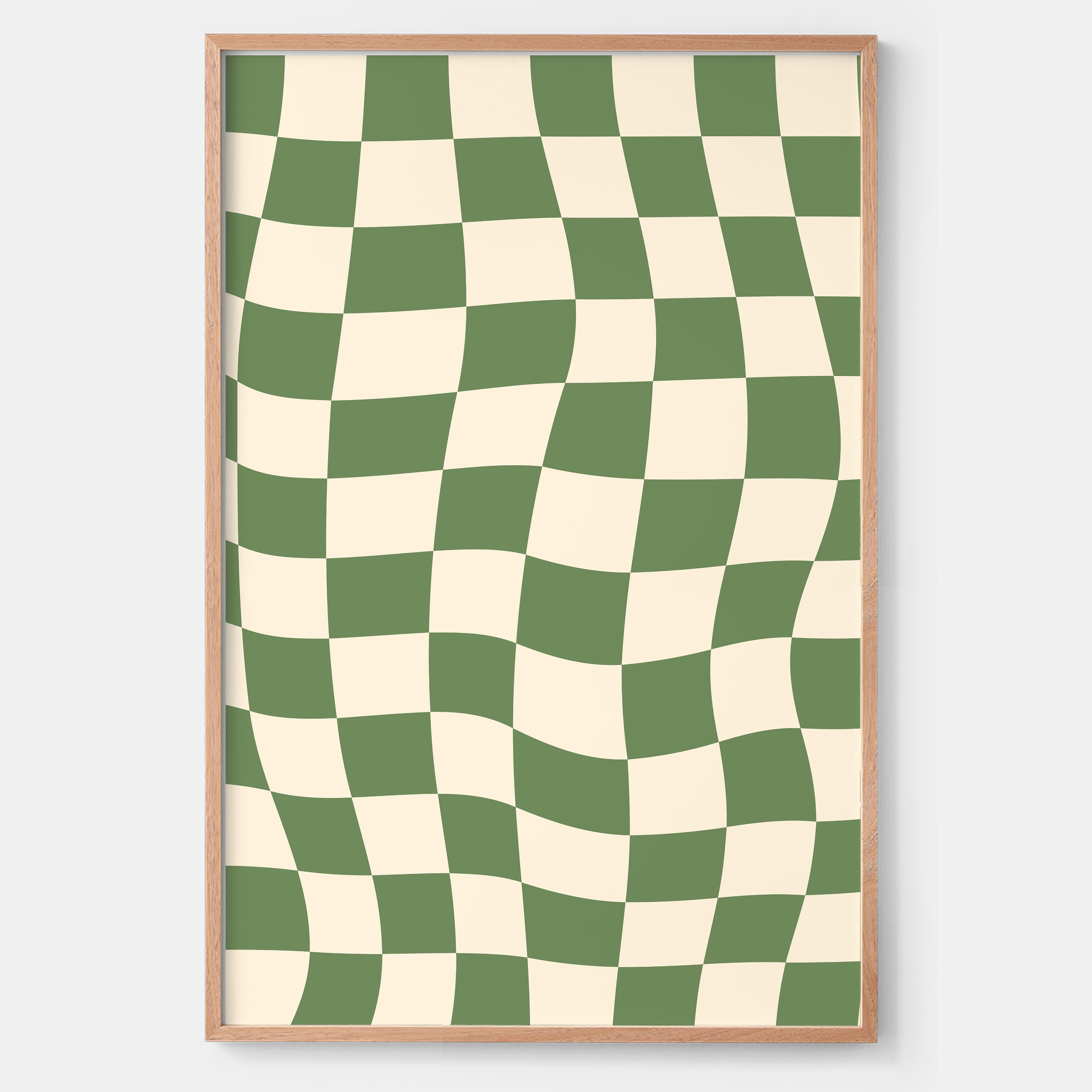 Green Beige Wavy Checkerboard Printable Wall Art, Groovy Retro Boho ...