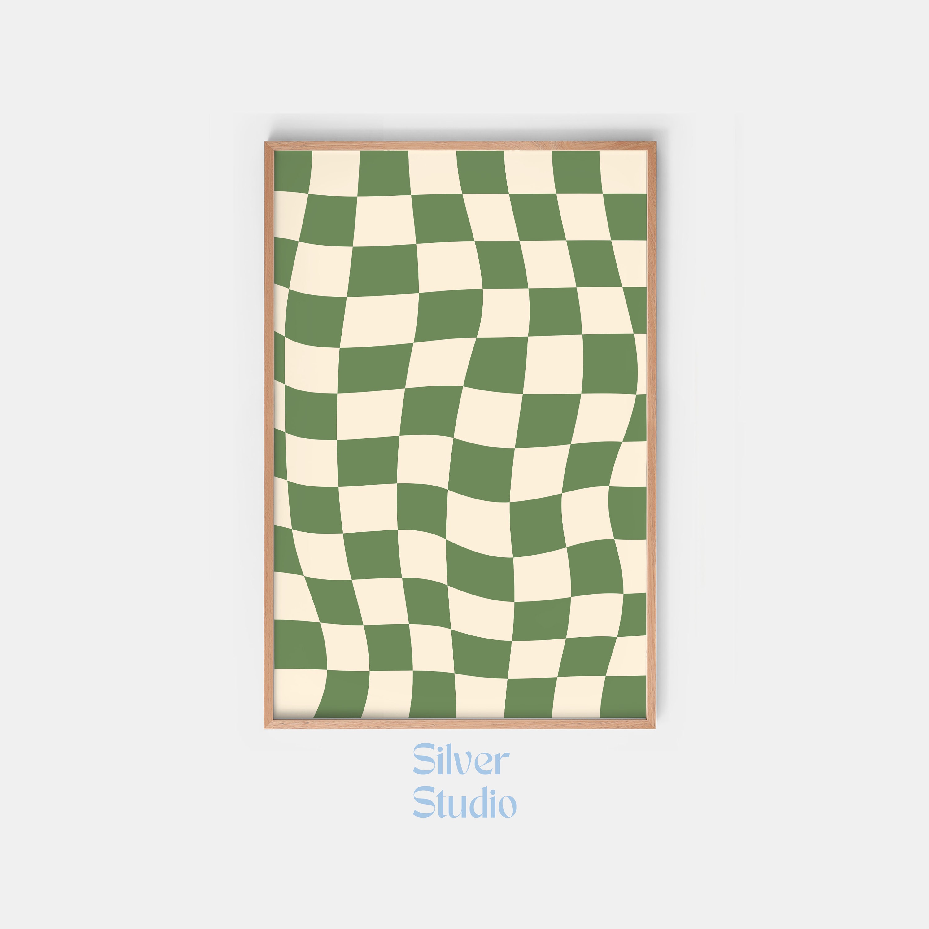 Green Beige Wavy Checker Print Checkerboard Groovy Trendy Retro Boho ...