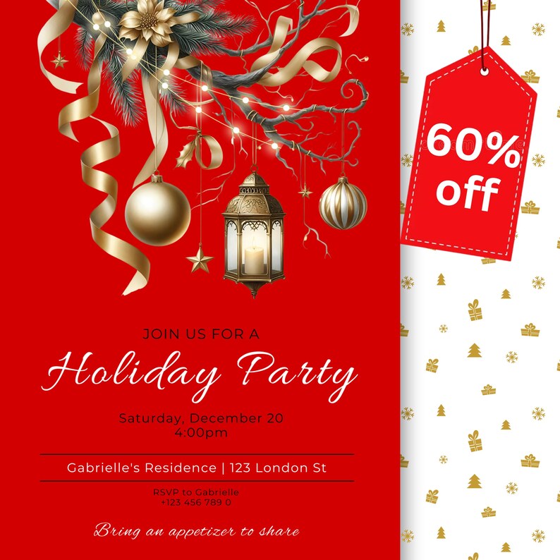 Christmas Party Invite, Holiday Party Invitation, Custom Printable ...