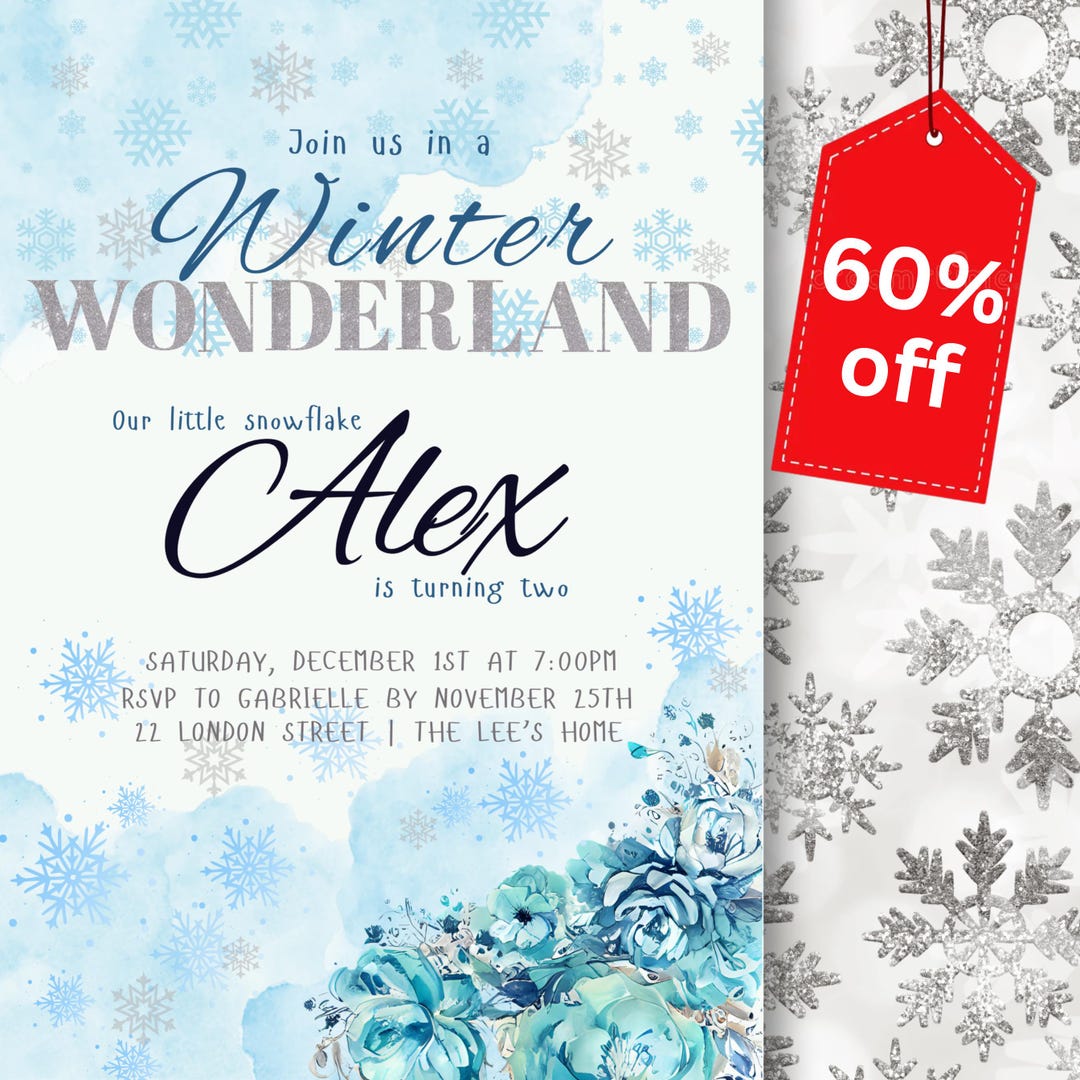 Winter Wonderland Party Invitation, Snowflake Birthday Invite, Custom ...