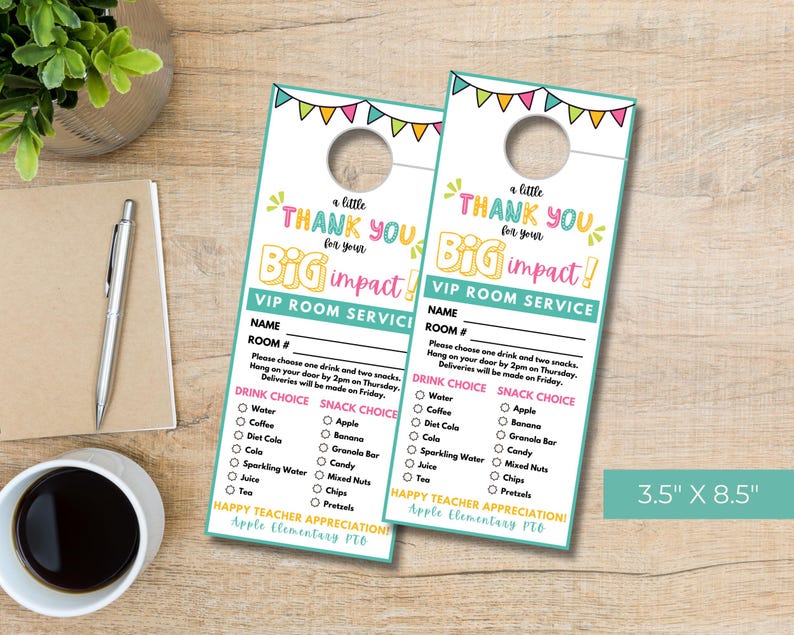 Teacher Appreciation Week Door Hanger, VIP Room Service Template for ...