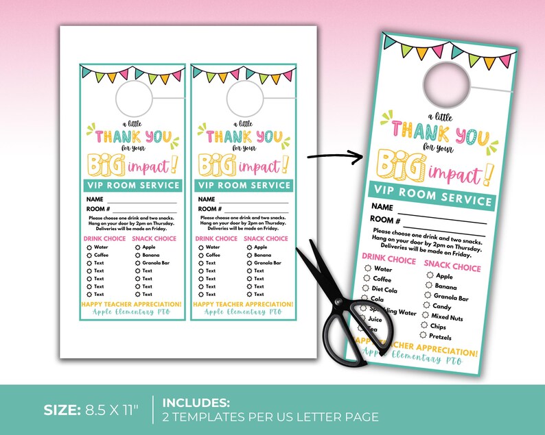 Teacher Appreciation Week Door Hanger, VIP Room Service Template for ...