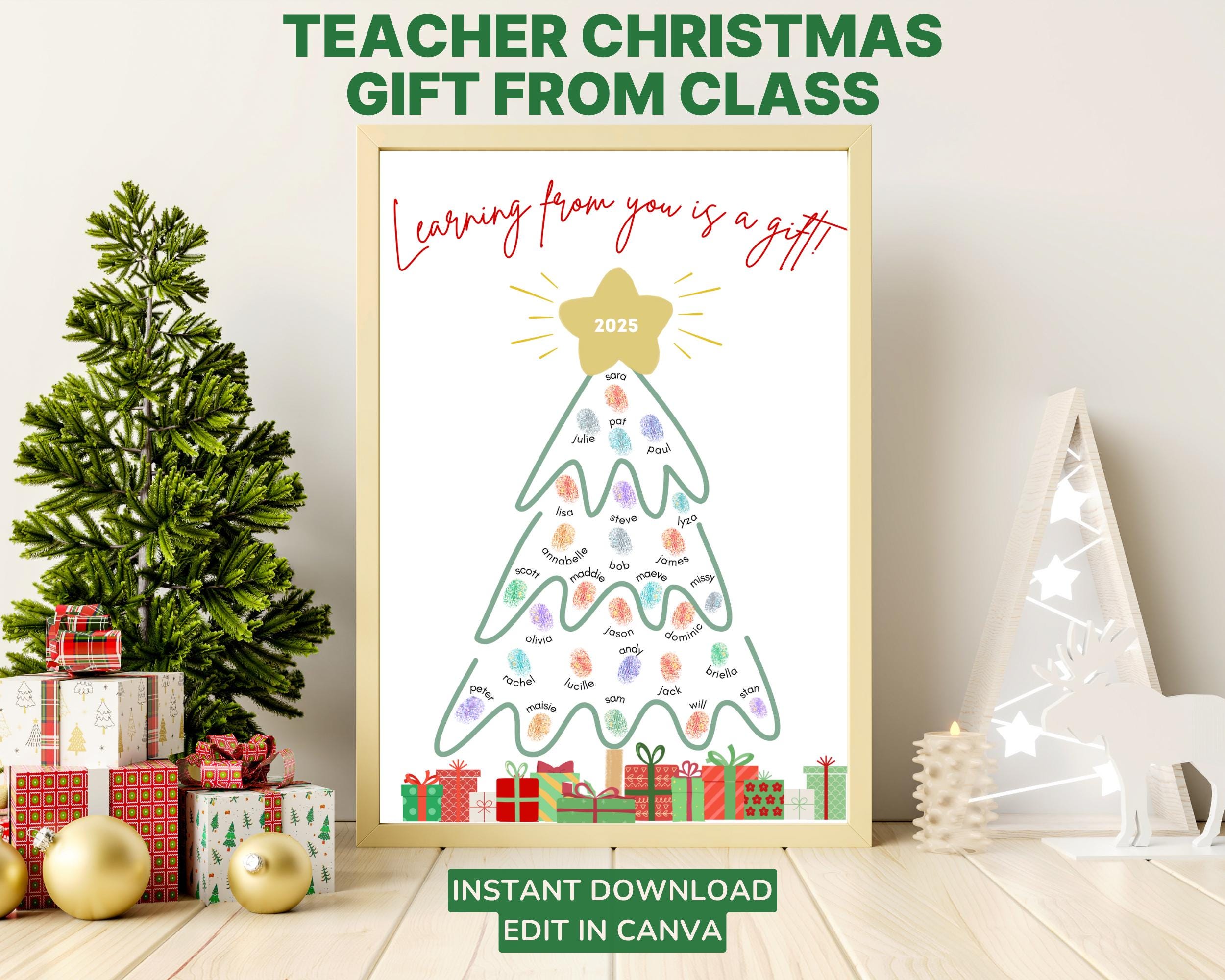 Christmas Teacher Gift From Class, Fingerprint Christmas Tree Art ...