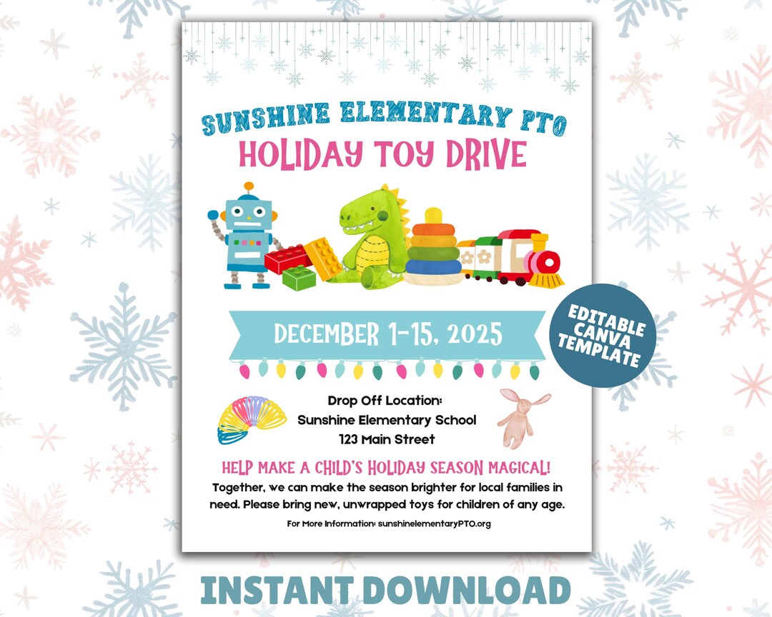 Editable Toy Drive Flyer, Canva Template for Holiday Donation Poster ...