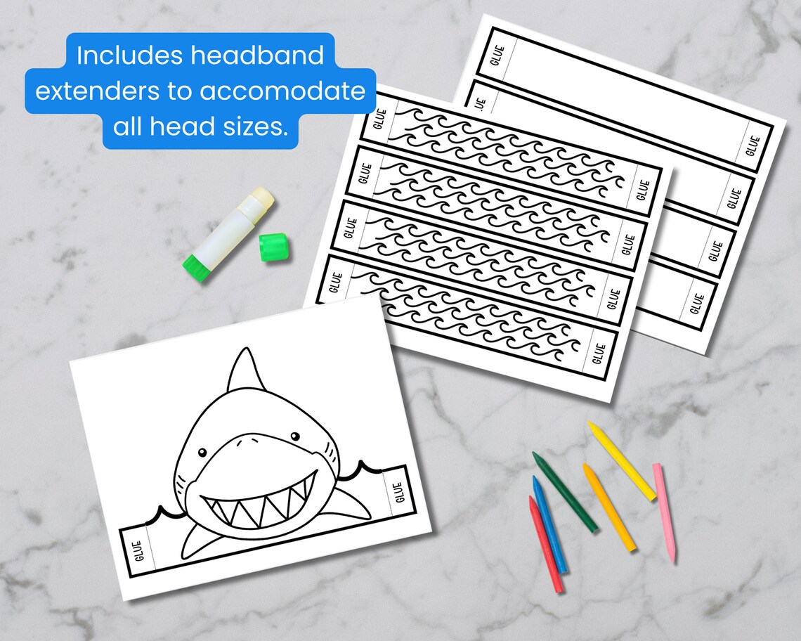 Printable Shark Paper Crown, Kids Coloring Craft, DIY Shark Birthday ...