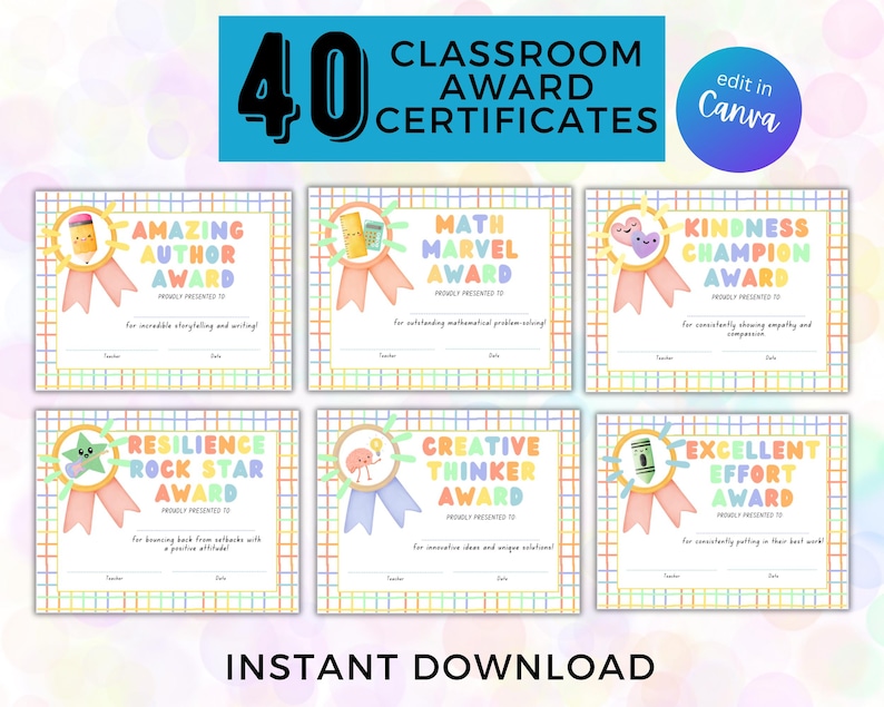 Editable Classroom Award Certificates: Pastel Rainbow Canva Templates ...