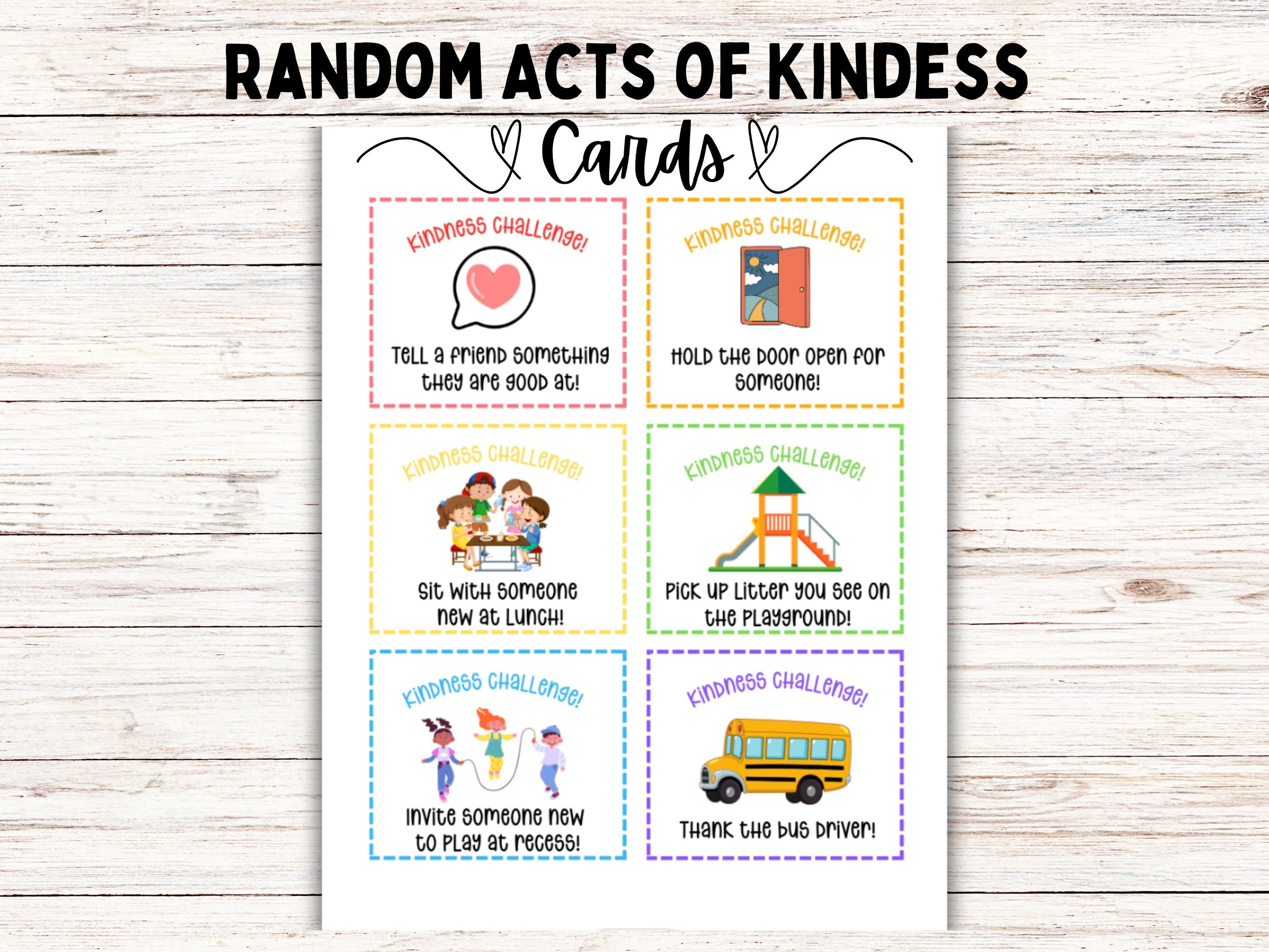 Printable Random Acts of Kindness Cards, Be Kind Lunch Box Notes ...