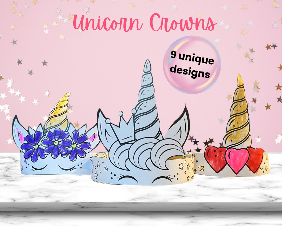 Printable Unicorn Paper Crown, Kids Coloring Craft, DIY Birthday Party ...