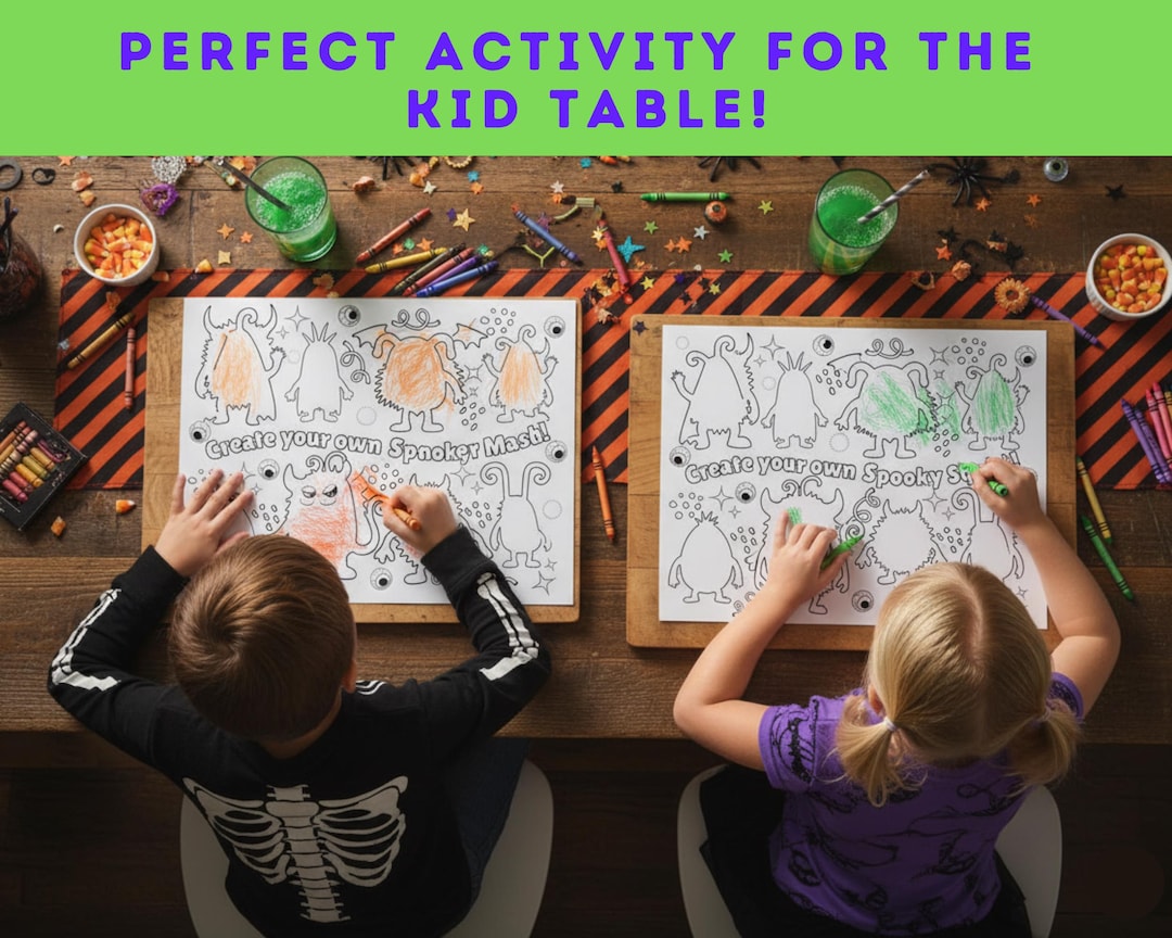 Monster Coloring Placemats for Kids – Halloween Party Activity, Spooky ...