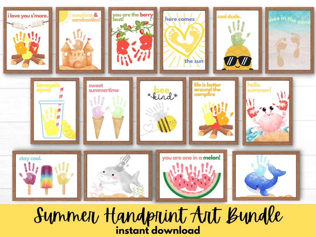 Summer Handprint Art Bundle - Printable Craft Templates, Keepsake for ...