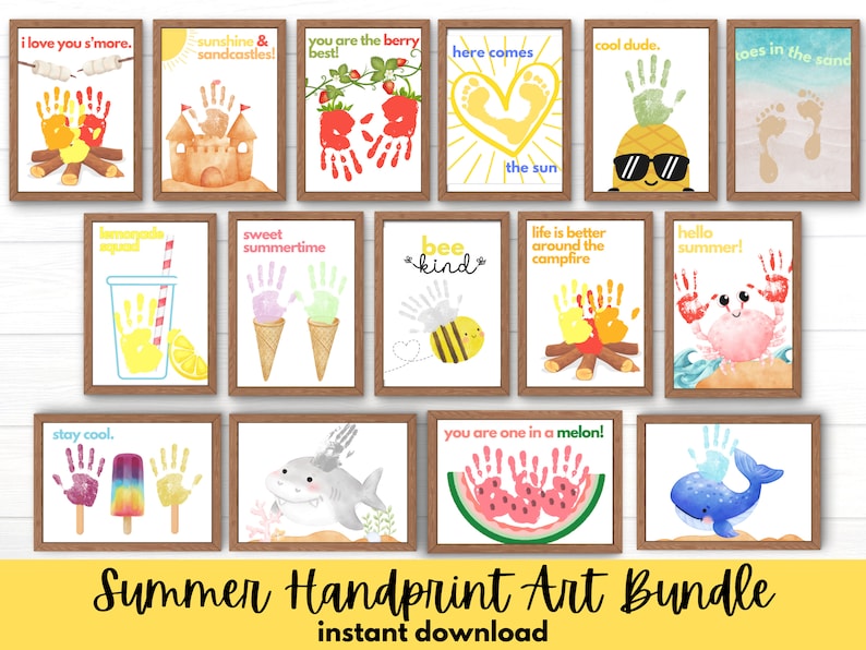 Summer Handprint Art Bundle - Printable Craft Templates, Keepsake for ...