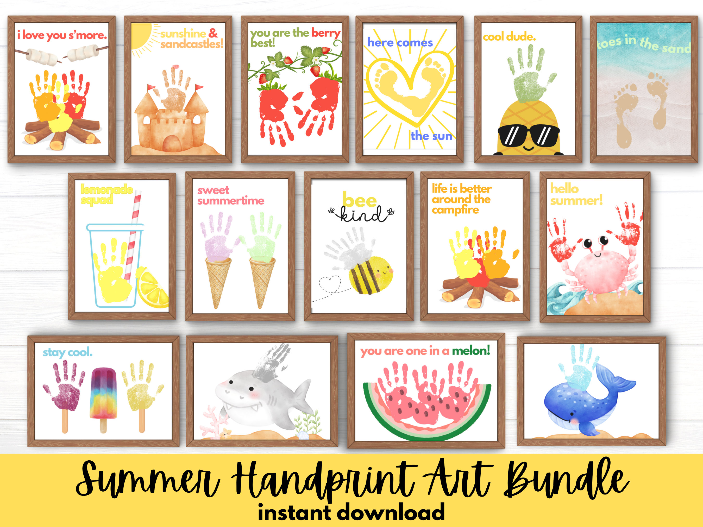 Summer Handprint Art Bundle - Printable Craft Templates, Keepsake for ...