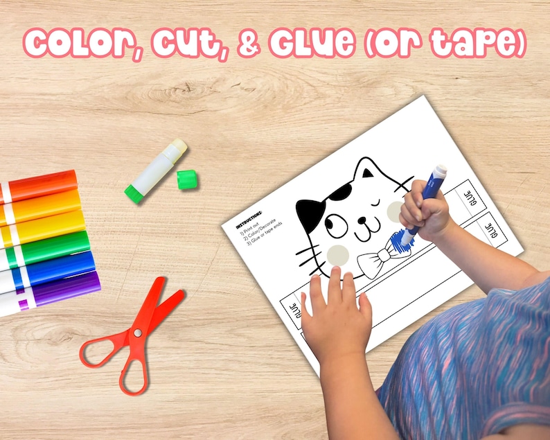 Printable Kitty Crowns, Kids Coloring Craft, DIY Cat Themed Birthday ...