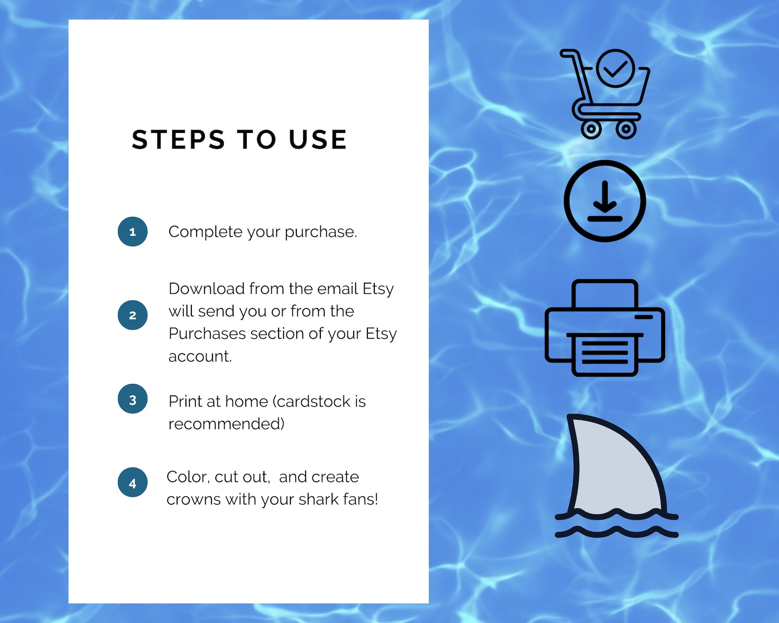 Printable Shark Paper Crown, Kids Coloring Craft, DIY Shark Birthday ...